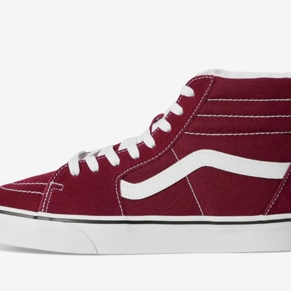 Vans | Shoes | Vans Maroon Hightop Sneakers With White Trim | Poshmark